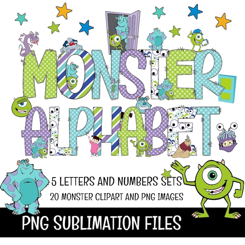 Monster Inc Doodle Alphabet Letters PNG Bundle Instant Download - Etsy