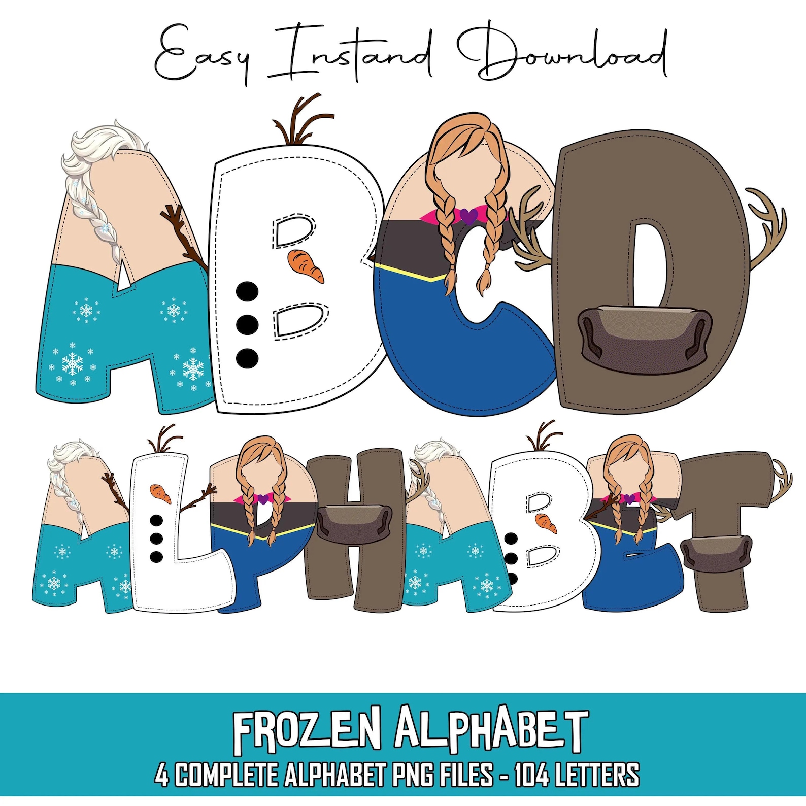Frozen Doodle Alphabet Letters PNG Bundle Instant Download - Etsy