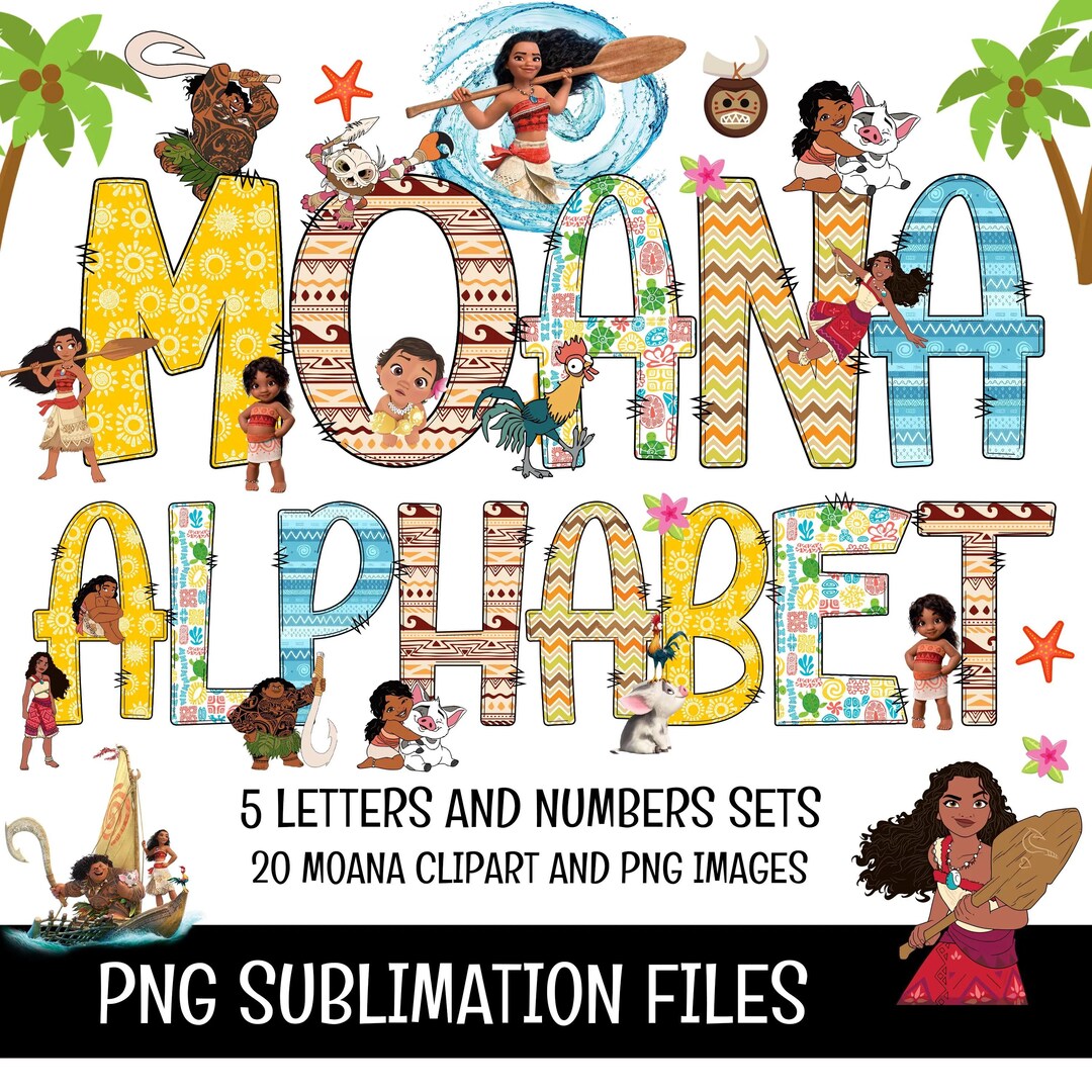 Moana 2 Doodle Alphabet Letters, Numbers PNG Bundle Instant Download - Etsy