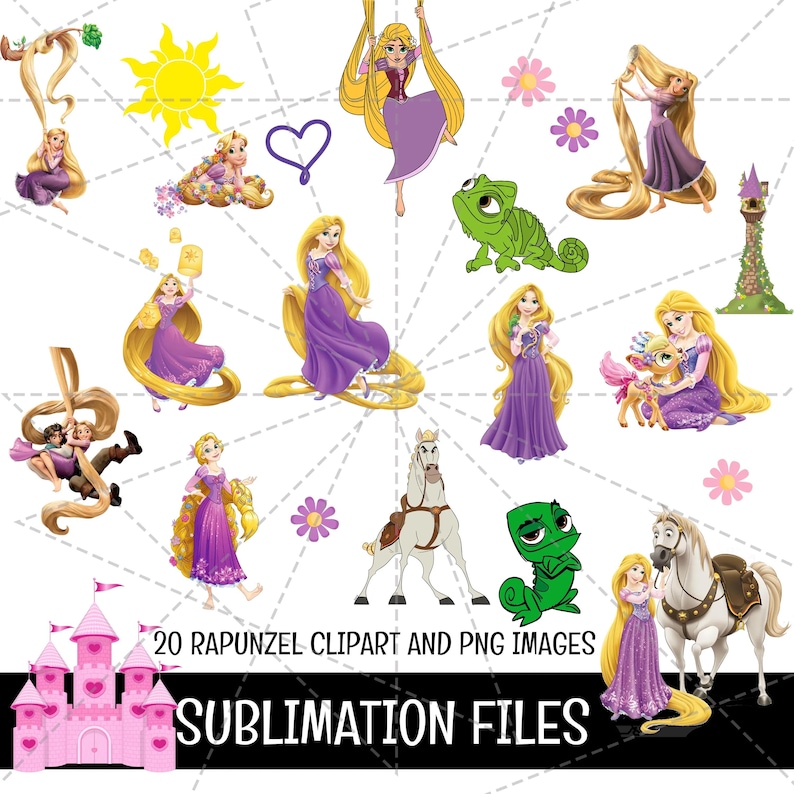 Rapunzel Doodle Alphabet Letters, Numbers PNG Bundle Instant Download ...
