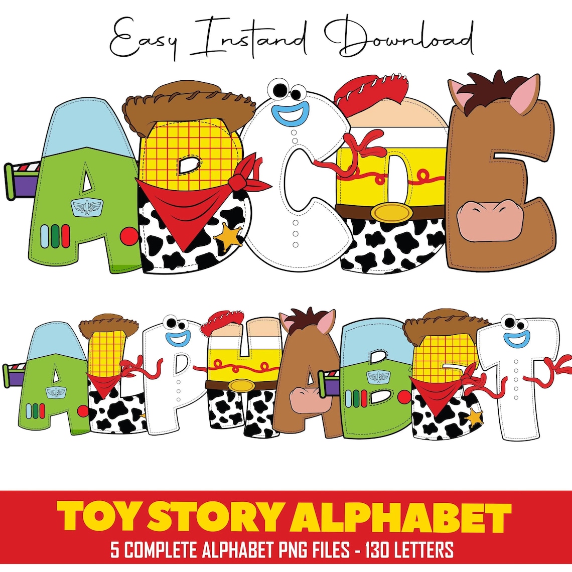 Toy Story Doodle Alphabet Letters PNG Bundle Instant Download - Etsy