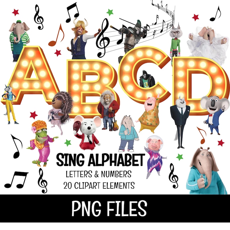 Sing 2 Alphabet Letters Clipart PNG Bundle Instant Download - Etsy