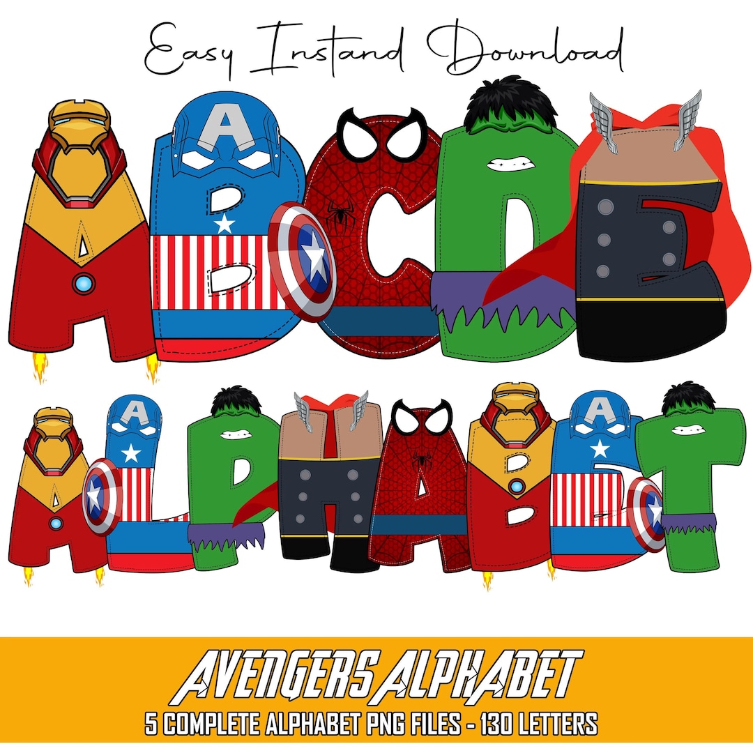 Avengers Doodle Alphabet Letters PNG Bundle Instant Download - Etsy