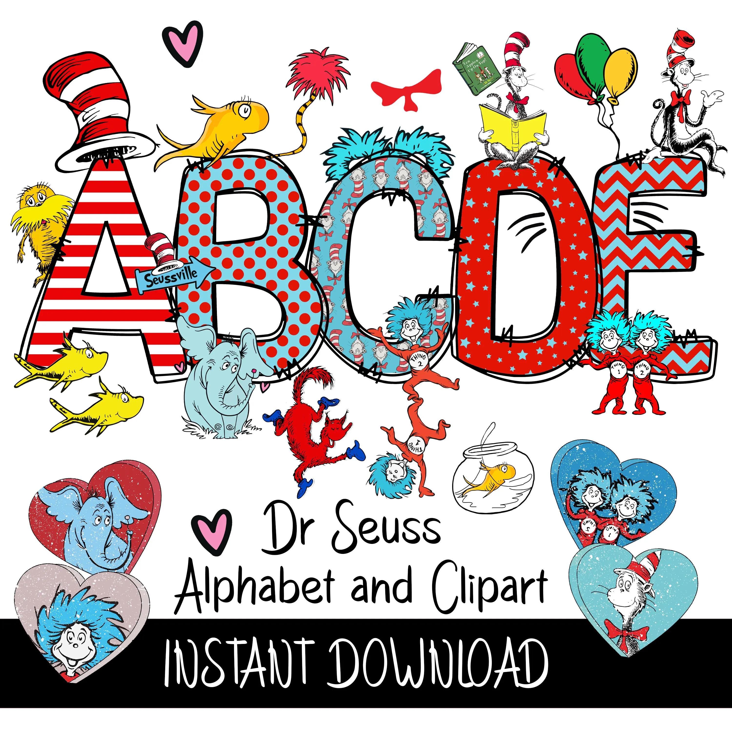 Seuss Cat in Doodle Alphabet Letters PNG Bundle Instant Download - Etsy
