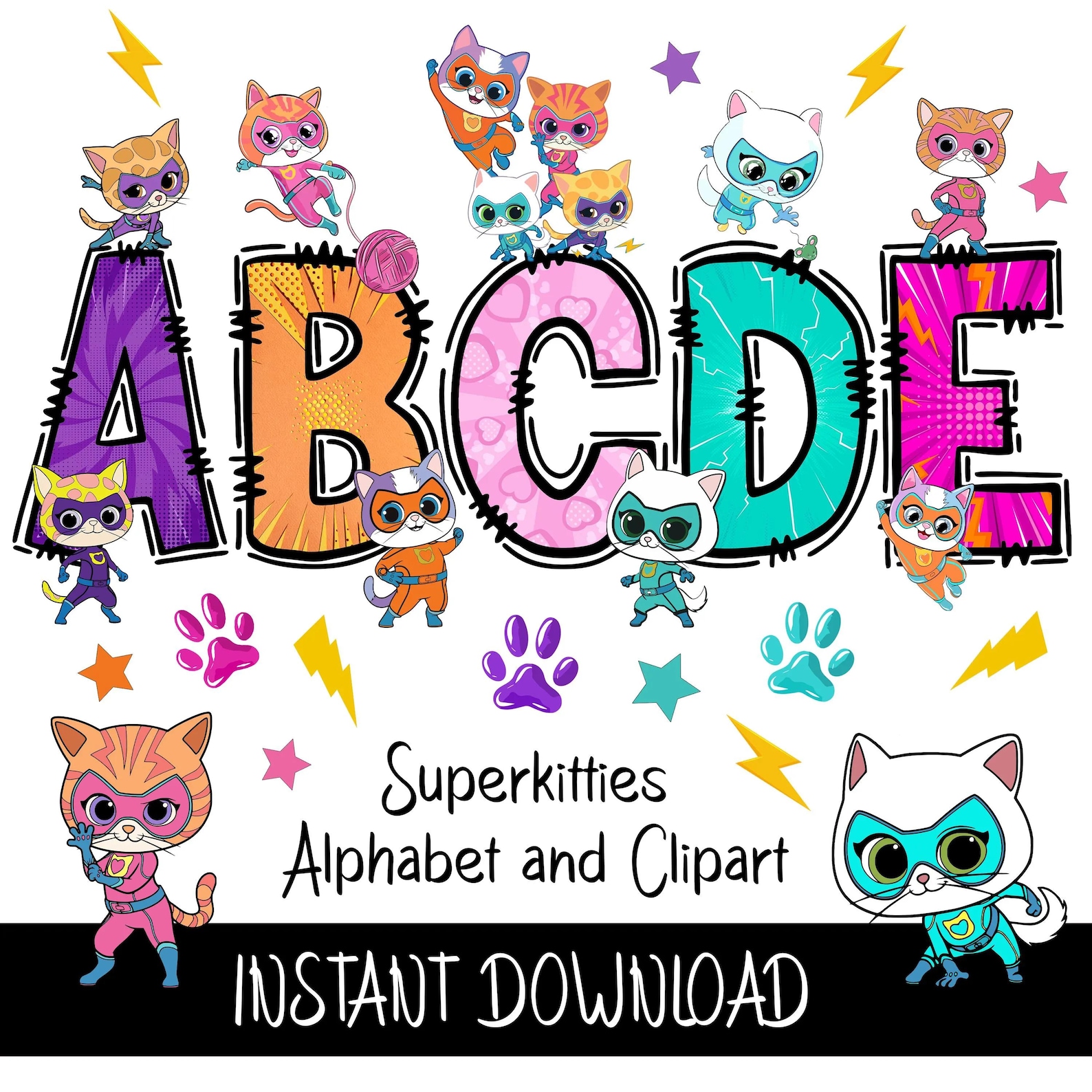 Superkitties Doodle Alphabet Letters PNG Bundle Instant Download - Etsy