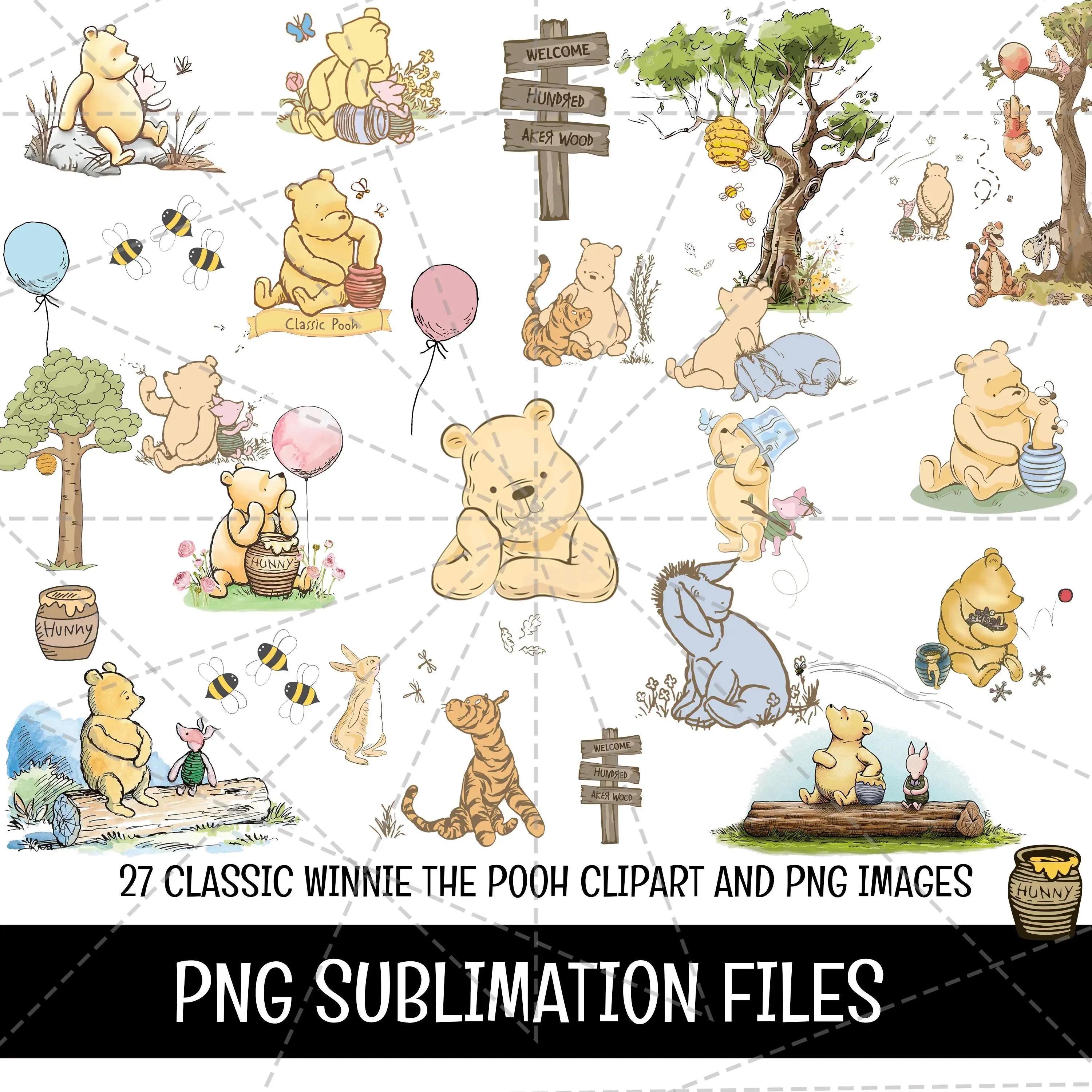 Classic Winnie the Pooh Doodle Alphabet Letters PNG Bundle Instant ...