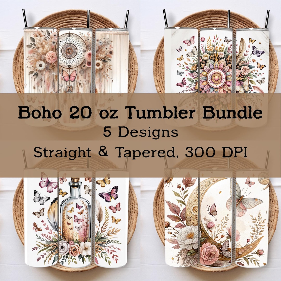 Boho 20 Oz Tumbler Wrap Bundle, Sublimation PNG Designs With Moon ...