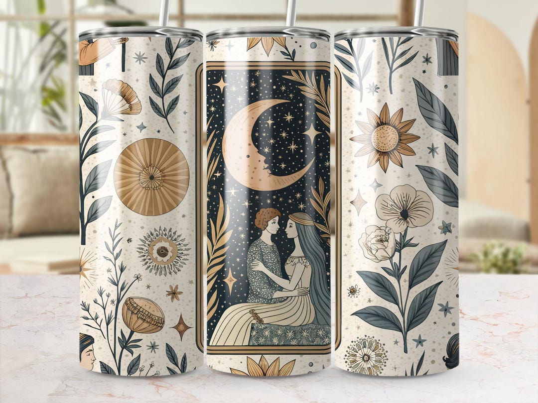 Celestial Couple Tumbler Wrap, Moon Stars Design, Sublimation PNG ...