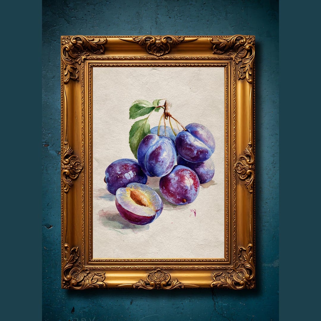 Vintage Watercolor Art, Plums Print: Botanical Kitchen Wall Art ...
