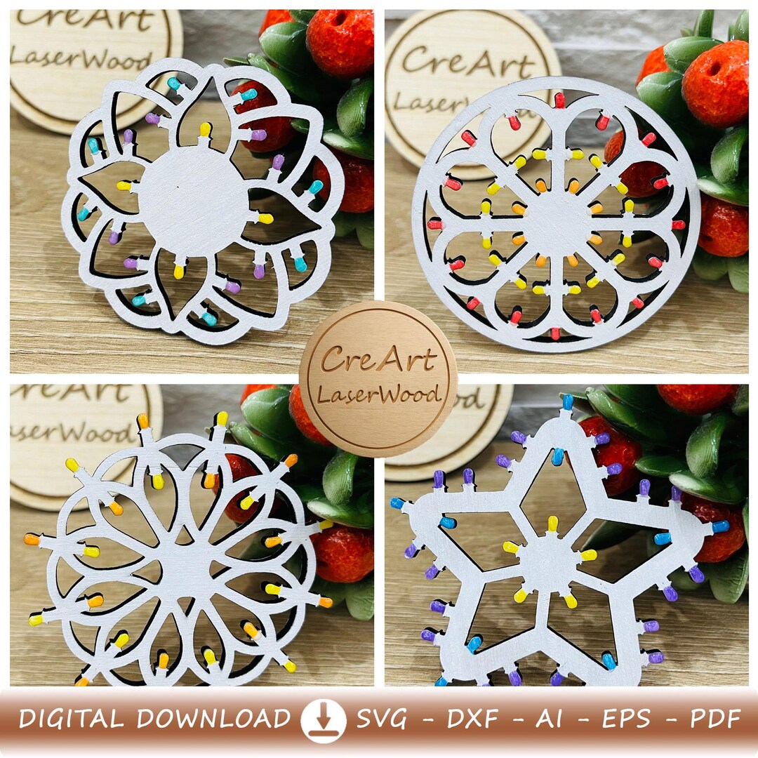 Wooden Christmas Light Magnets, Set of 4 – SVG Laser Cut Magnet Files ...