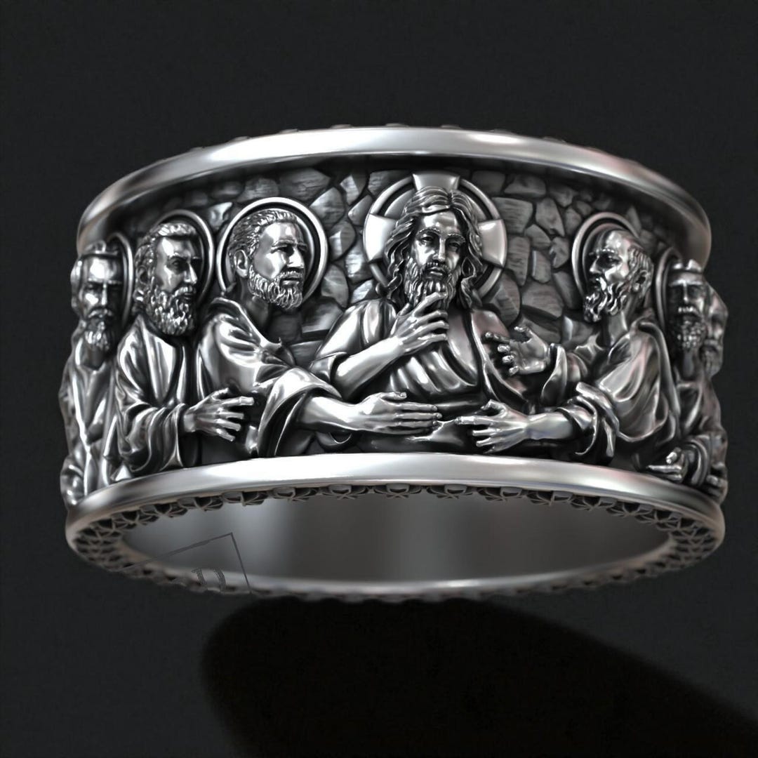 Twelve Apostles Ring Jesus, Christian Silver Band, Handmade Catholic ...
