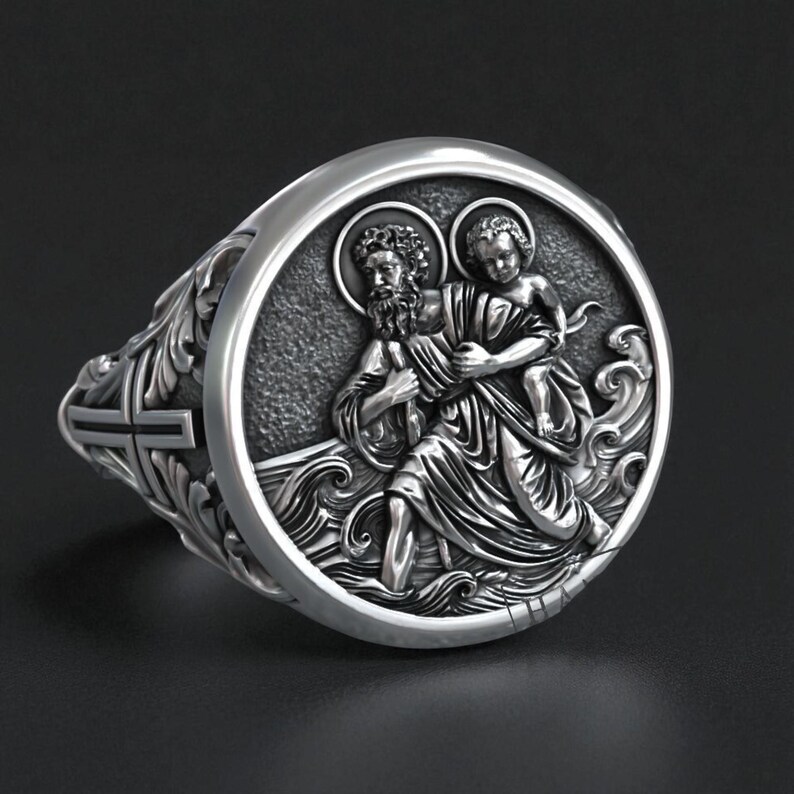 Saint Christopher Ring: Sterling Silver Signet With Cross Detail - Etsy