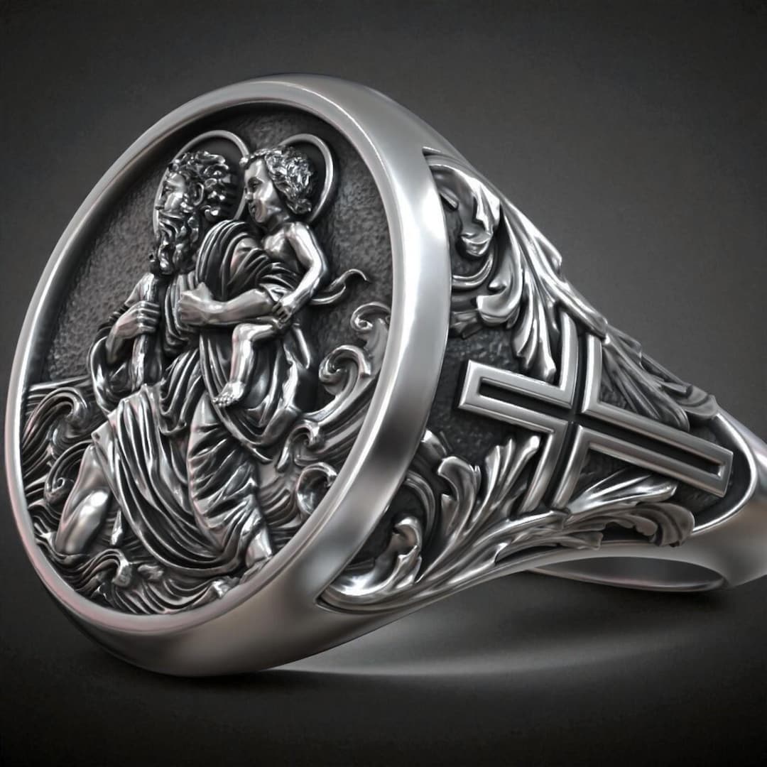 Saint Christopher Ring: Sterling Silver Signet With Cross Detail - Etsy
