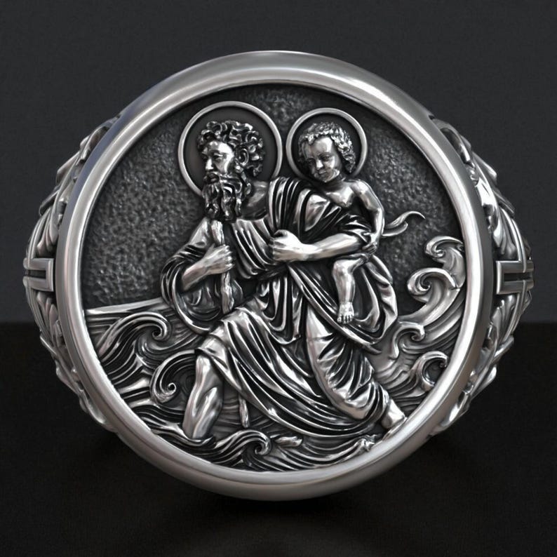 Saint Christopher Ring: Sterling Silver Signet With Cross Detail - Etsy
