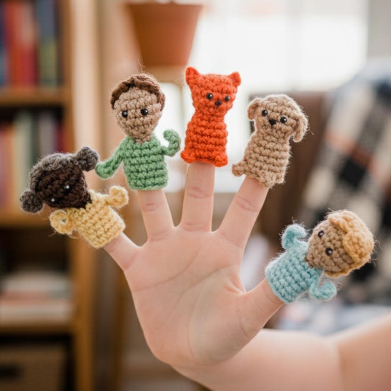 Amigurumi Finger Puppets Crochet Pattern PDF: Animal & Human | Cat, Dog ...