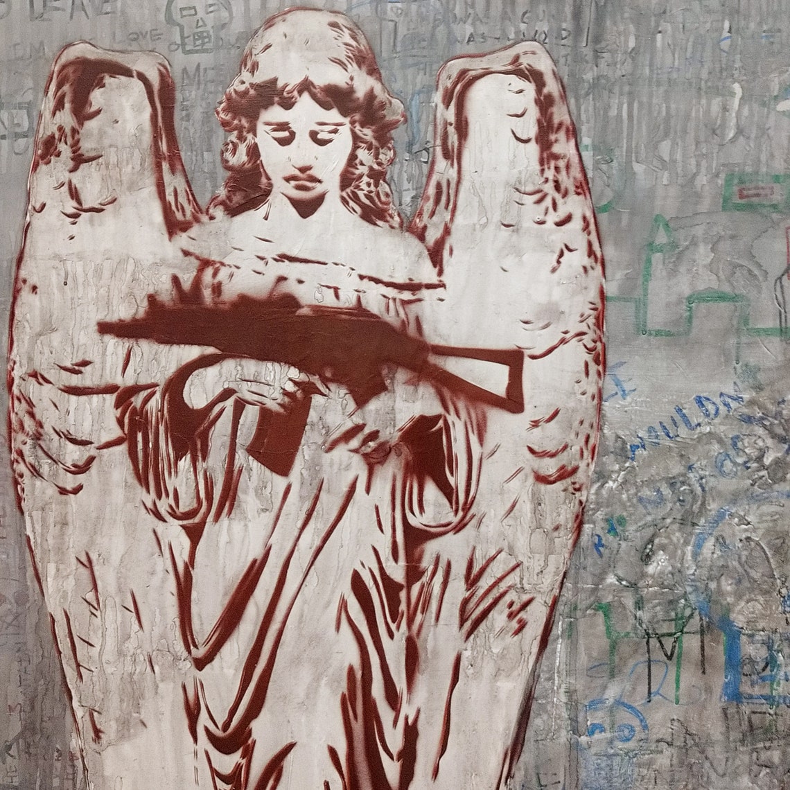 Angel Art Original Graffiti Style Canvas Cemetery Painting - Etsy