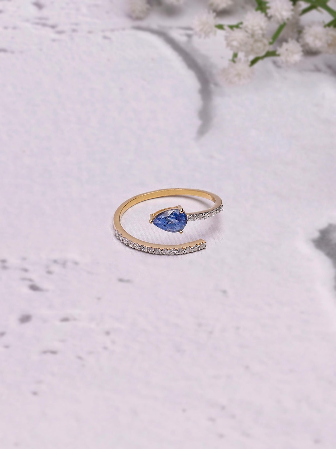 14K Gold Blue Sapphire Ring: Diamond Eternity Huggies Band 14k Solid ...
