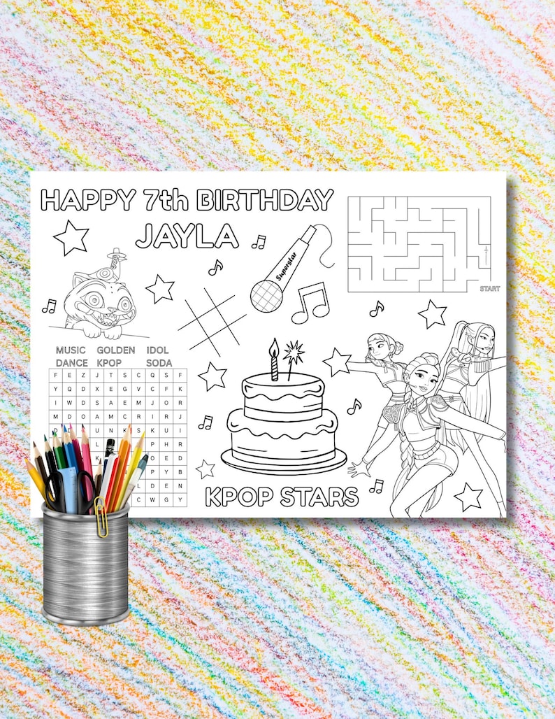 KPOP Birthday Coloring Placemat: Music Activity Sheet (digital Download ...