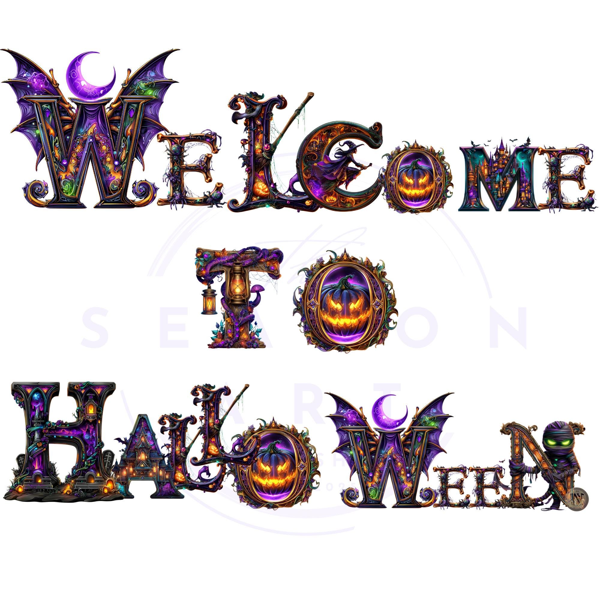 Halloween Alphabet Clipart Pack: Spooky Font, Haunted Letters (PNG ...