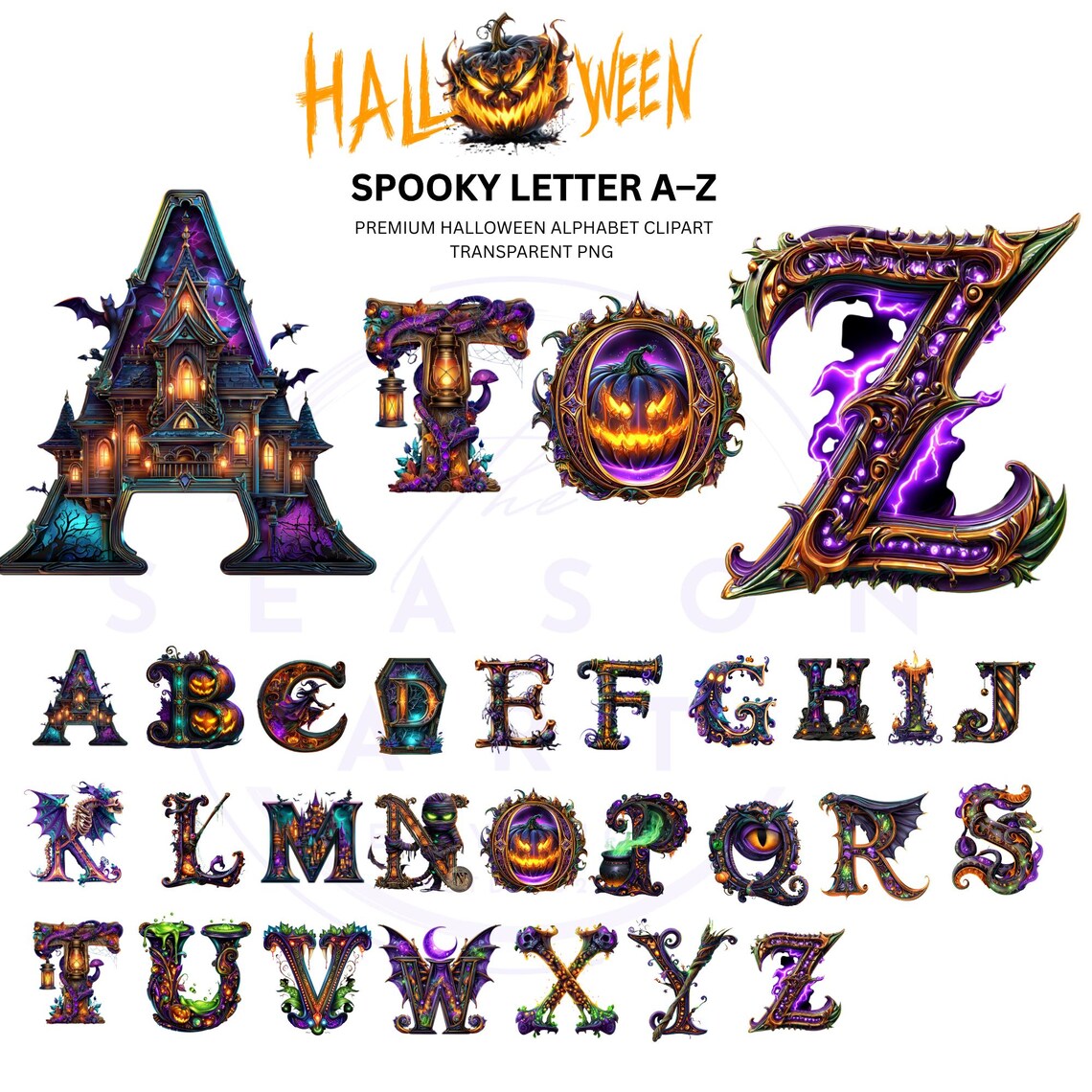 Halloween Alphabet Clipart Pack: Spooky Font, Haunted Letters (PNG ...