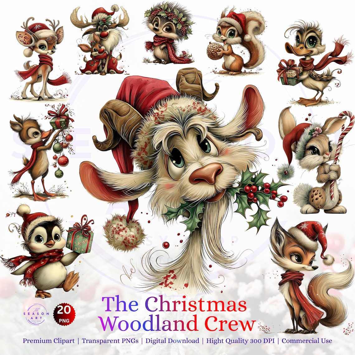 Whimsical Woodland Animals Christmas Clipart: Nursery Decor (digital ...