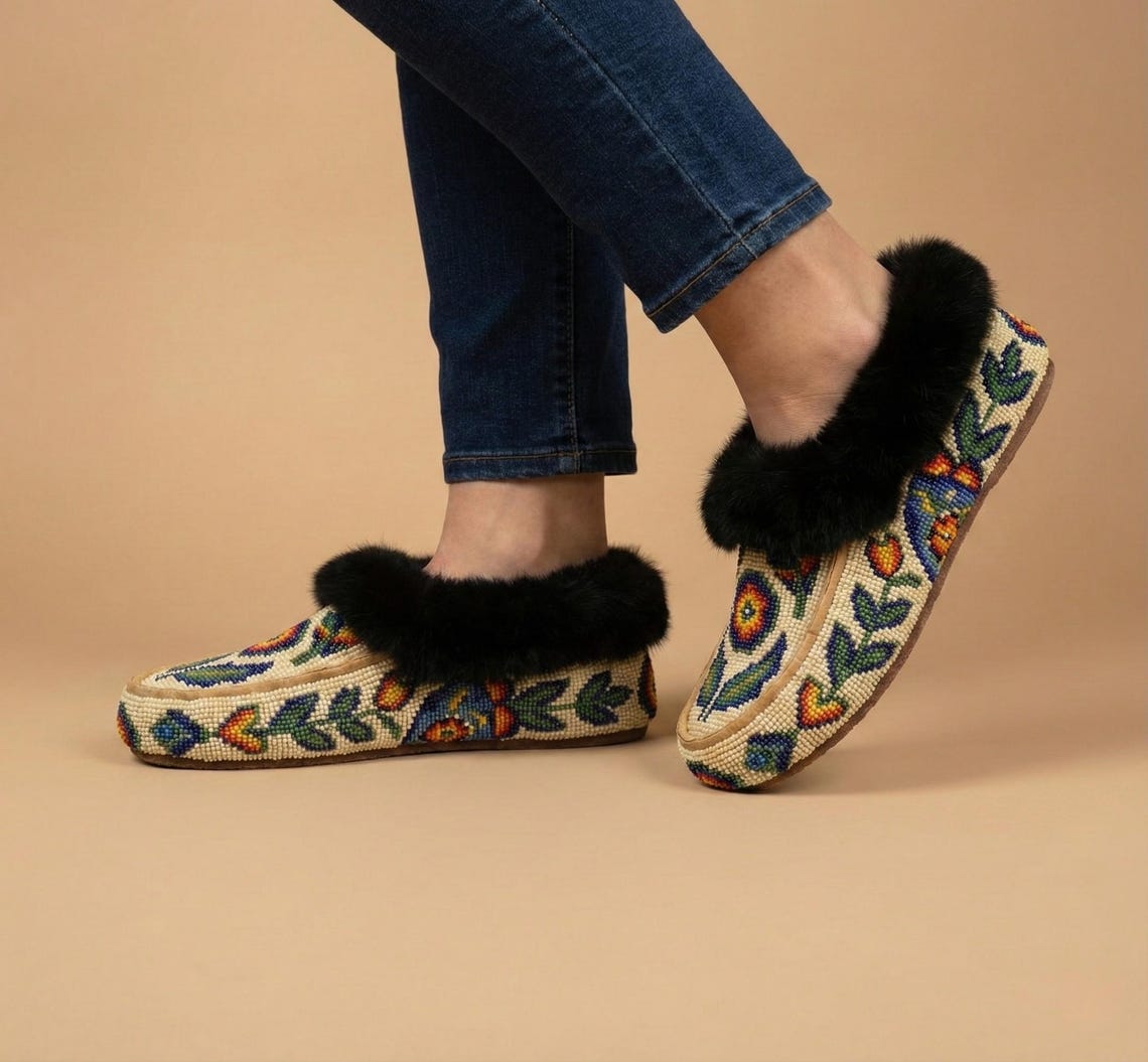 Handmade Fully Beaded Leather Moccasins. Native American Style Shoes ...