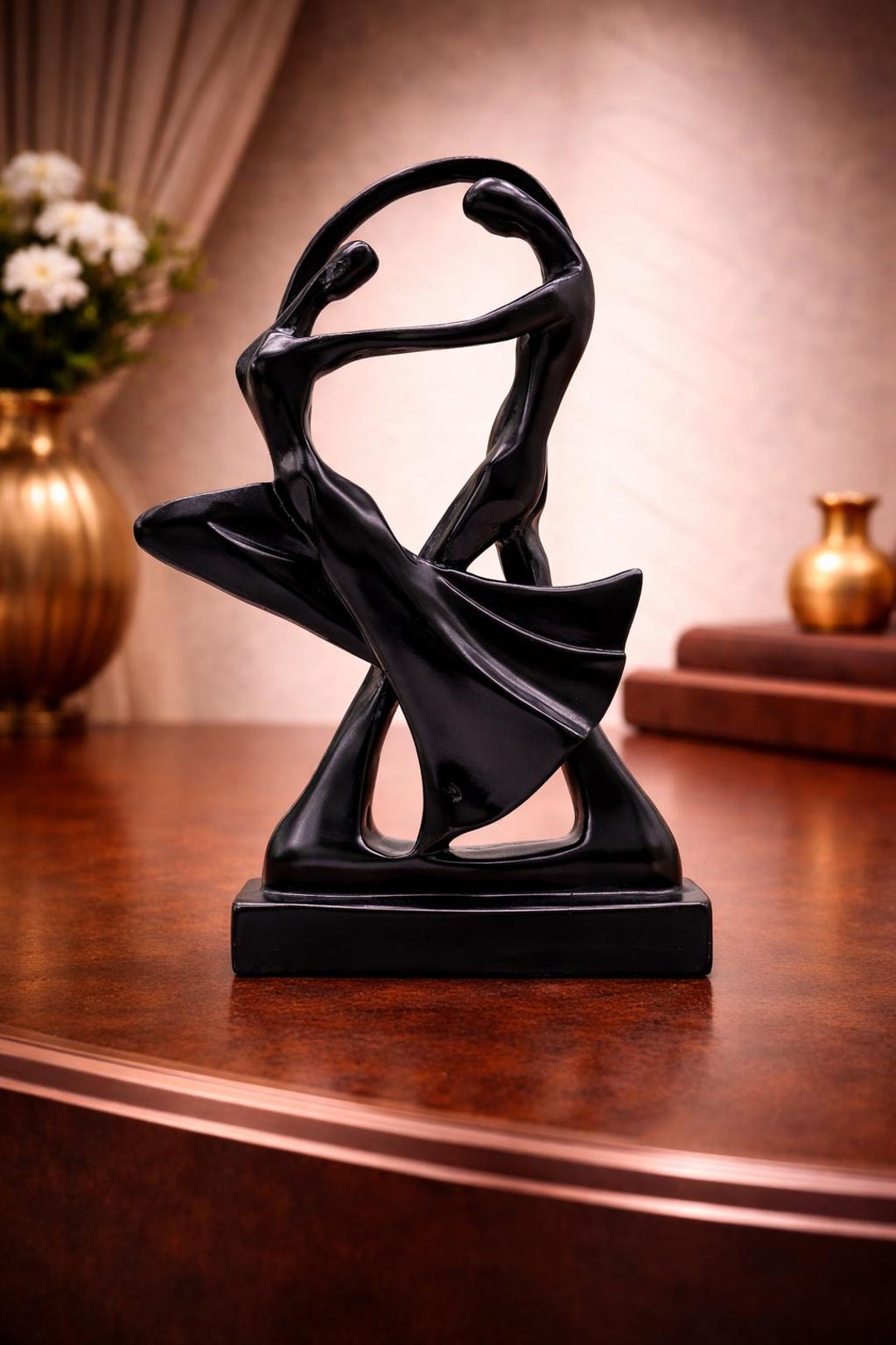 Modern Black Abstract Dancing Couple Sculpture – Luxury Resin Art ...