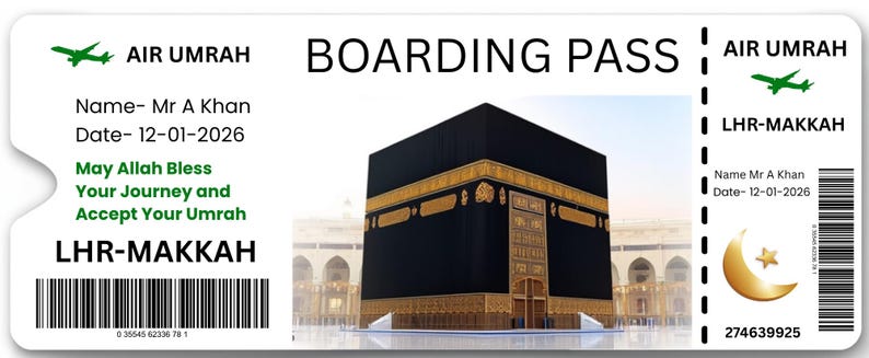 Editable Umrah Boarding Pass: Hajj Travel Ticket (digital Download) - Etsy