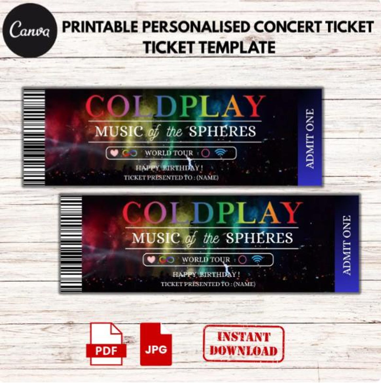 Coldplay Concert Ticket Template: Music of the Spheres, Printable Gift ...