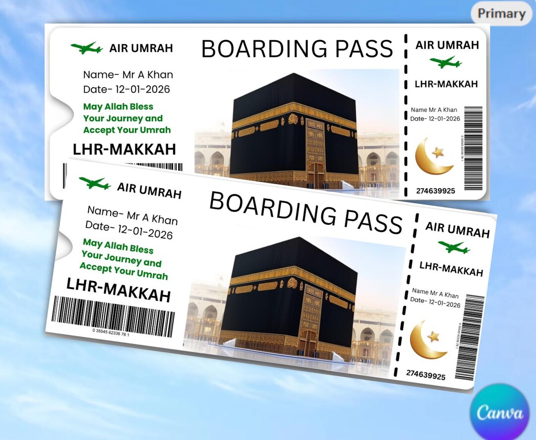 Editable Umrah Boarding Pass: Hajj Travel Ticket (digital Download) - Etsy