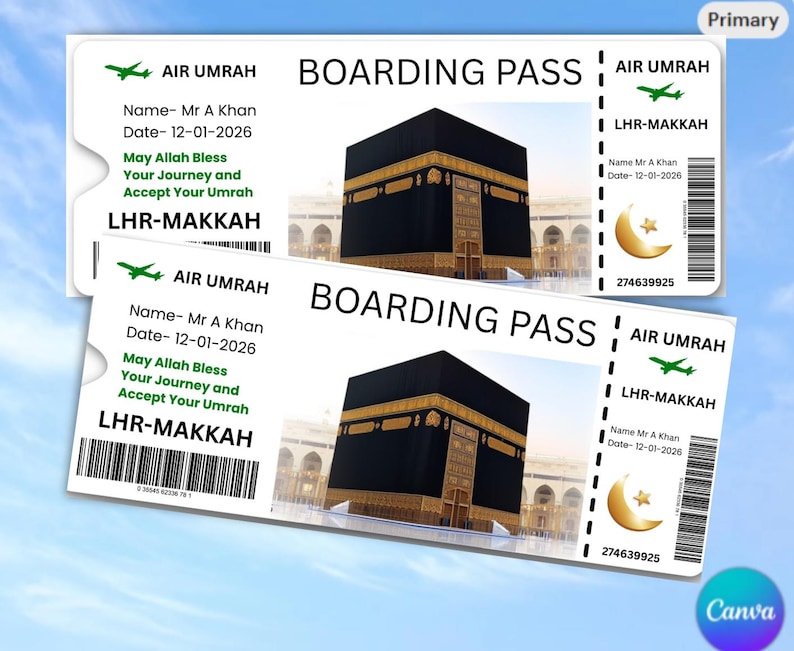 Editable Umrah Boarding Pass: Hajj Travel Ticket (digital Download) - Etsy