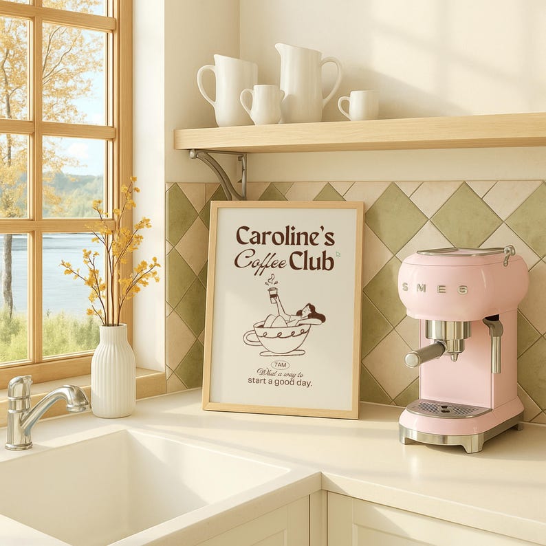 Custom Coffee Art Print, Retro Cafe Lover Gift, Coffee Bar Poster ...