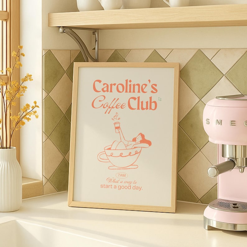 Custom Coffee Art Print, Retro Cafe Lover Gift, Coffee Bar Poster ...