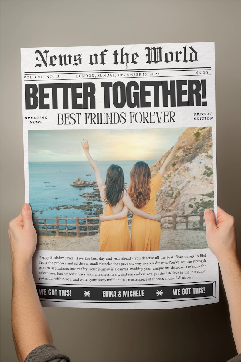 CUSTOM Newspaper Print Art, Personalized Best Friends Poster, Bestie ...