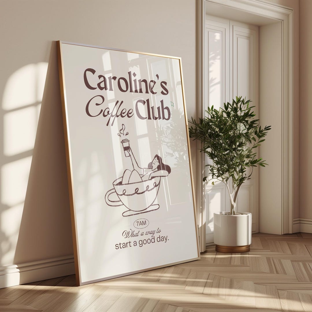 Custom Coffee Art Print, Retro Cafe Lover Gift, Coffee Bar Poster ...