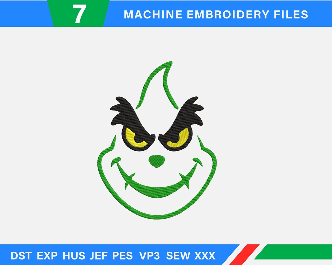Grinch Face Machine Embroidery Design: Christmas Embroidery Files (7 ...