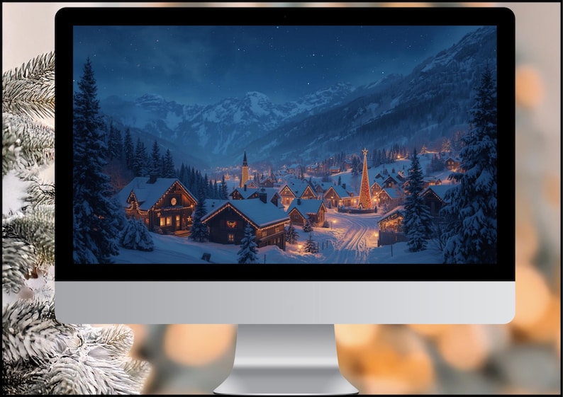 Desktop Wallpaper, Cozy Cabins & Snow Mountains, 4K HD Desktop Art Set ...