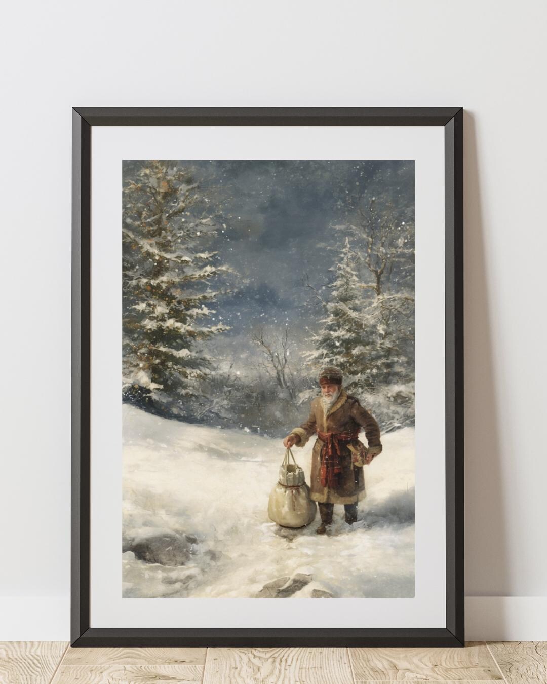 Old World Santa – Snowy Winter Scene Printable Christmas Wall Art ...