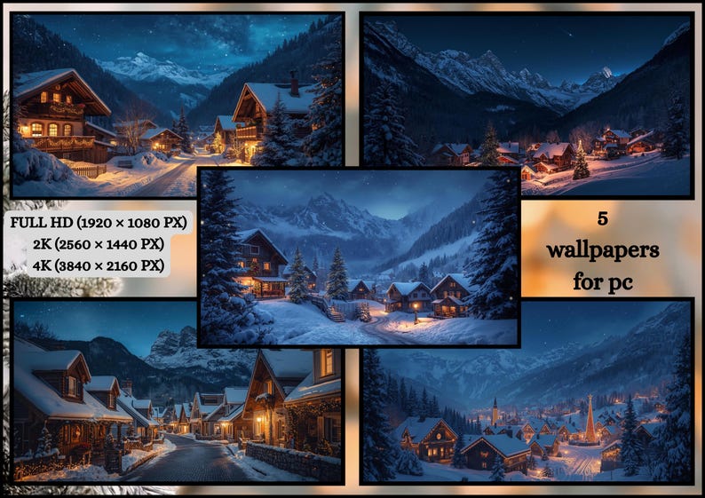 Desktop Wallpaper, Cozy Cabins & Snow Mountains, 4K HD Desktop Art Set ...