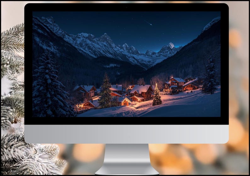 Desktop Wallpaper, Cozy Cabins & Snow Mountains, 4K HD Desktop Art Set ...