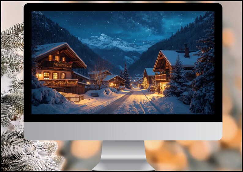 Desktop Wallpaper, Cozy Cabins & Snow Mountains, 4K HD Desktop Art Set ...