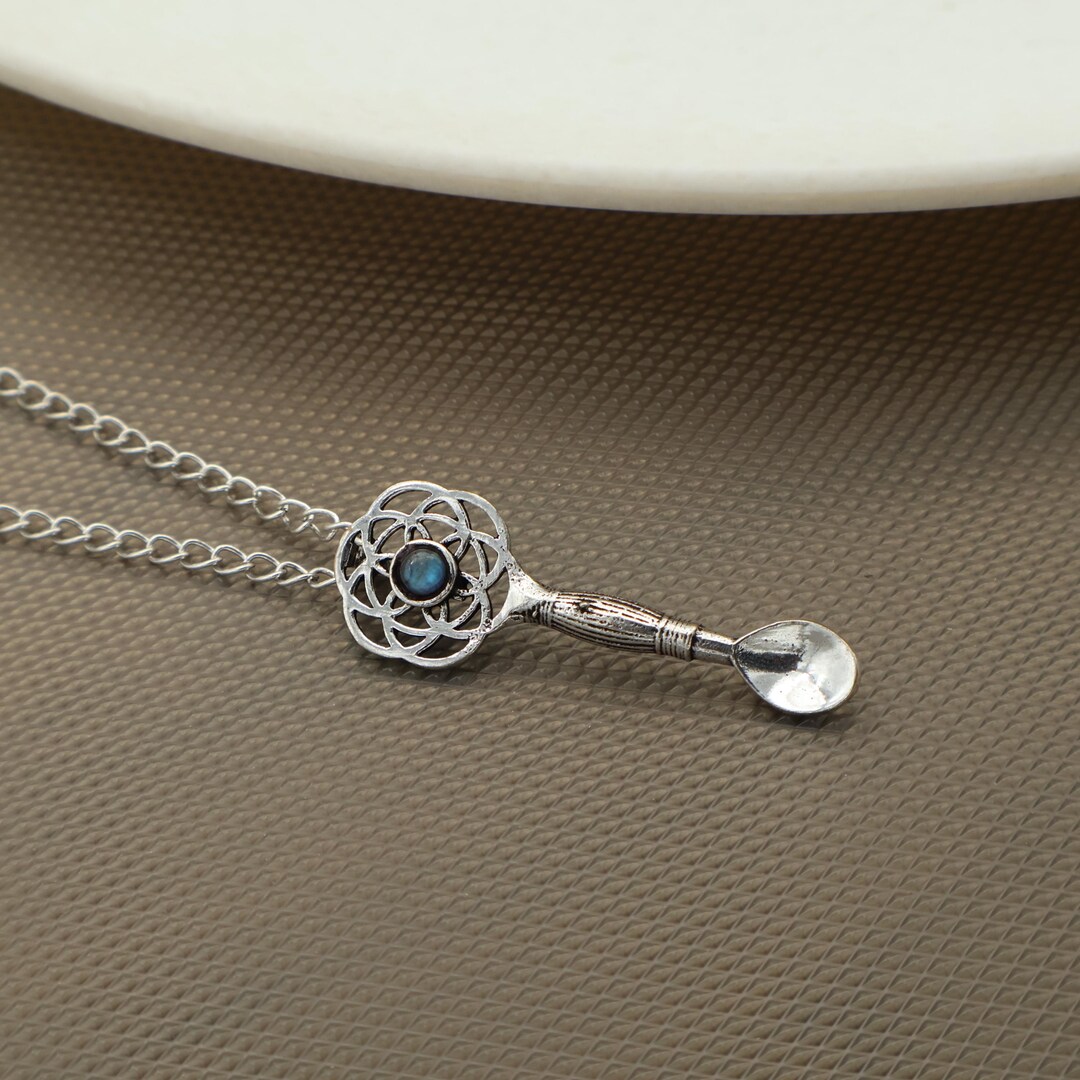 Sacred Geometry Pendant Necklace With Gemstone and Spoon Charm ...