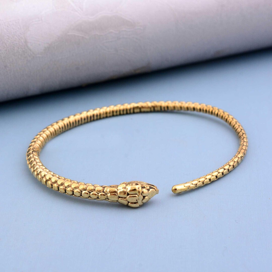 Gold Snake Head Bangle Bracelet Serpent Jewelry Adjustable Unisex ...