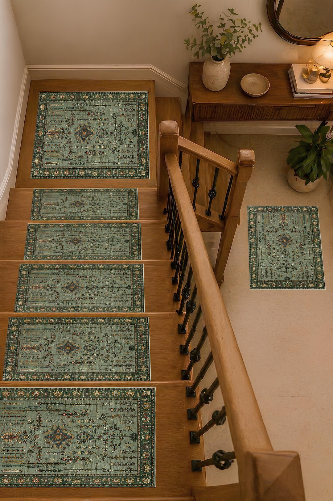 Washable Non-slip Stair Treads Carpet Set – Vintage Pattern Runner Rug ...