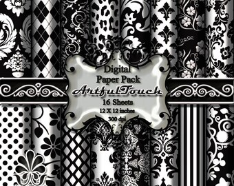 12 Black Gold Digital Paper Floral Damask Digital Paper - Etsy
