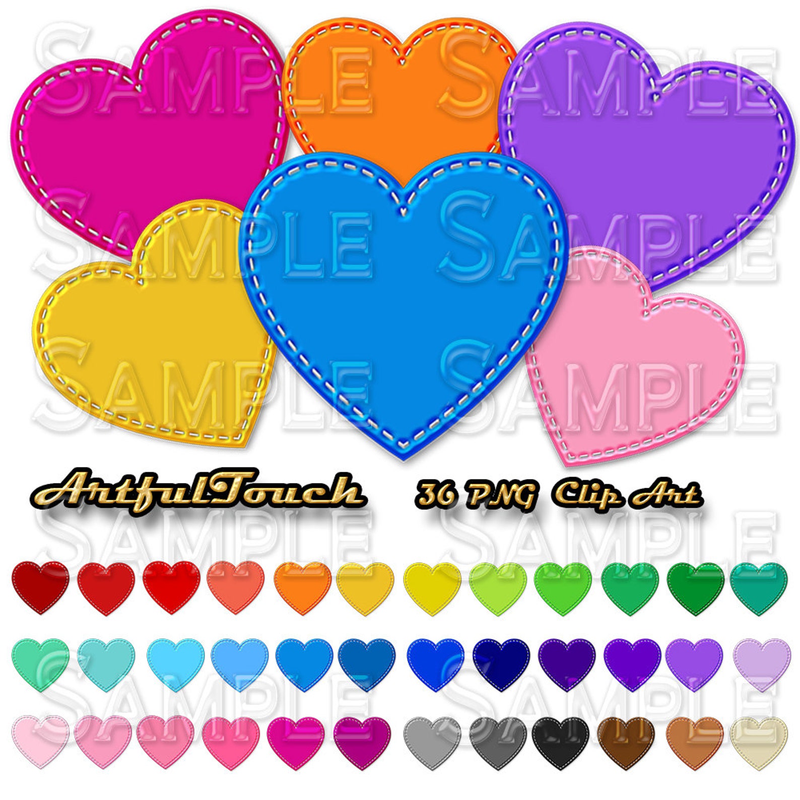 36 PNG Digital Clipart, Digital Clip Art, Stitched Heart Clipart, Heart ...