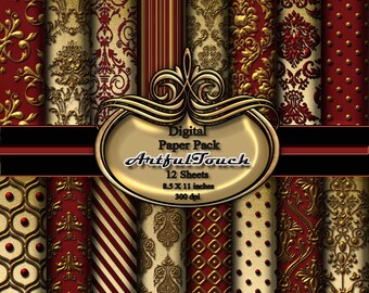 12 Black Gold Digital Paper Floral Damask Digital Paper - Etsy