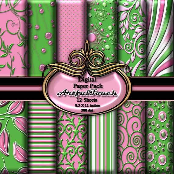 Digital Pink Green Floral Paper: Pink Green Floral - Etsy
