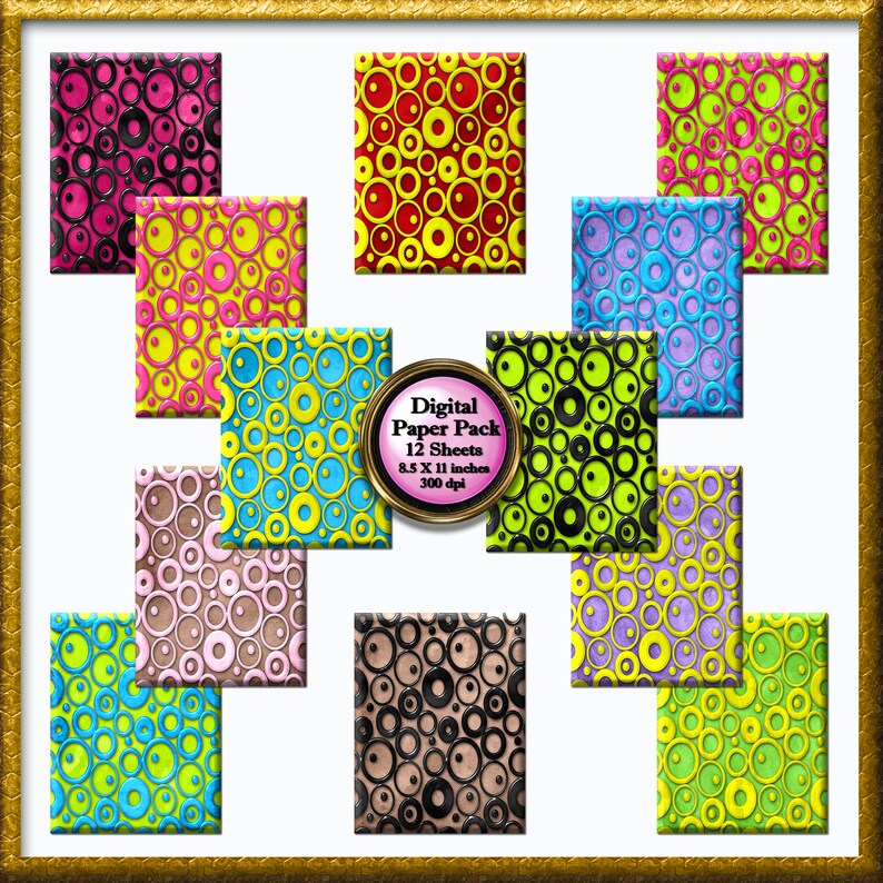 Digital Paper Rainbow Digital Paper Pack Bright Colors Circles Digital ...