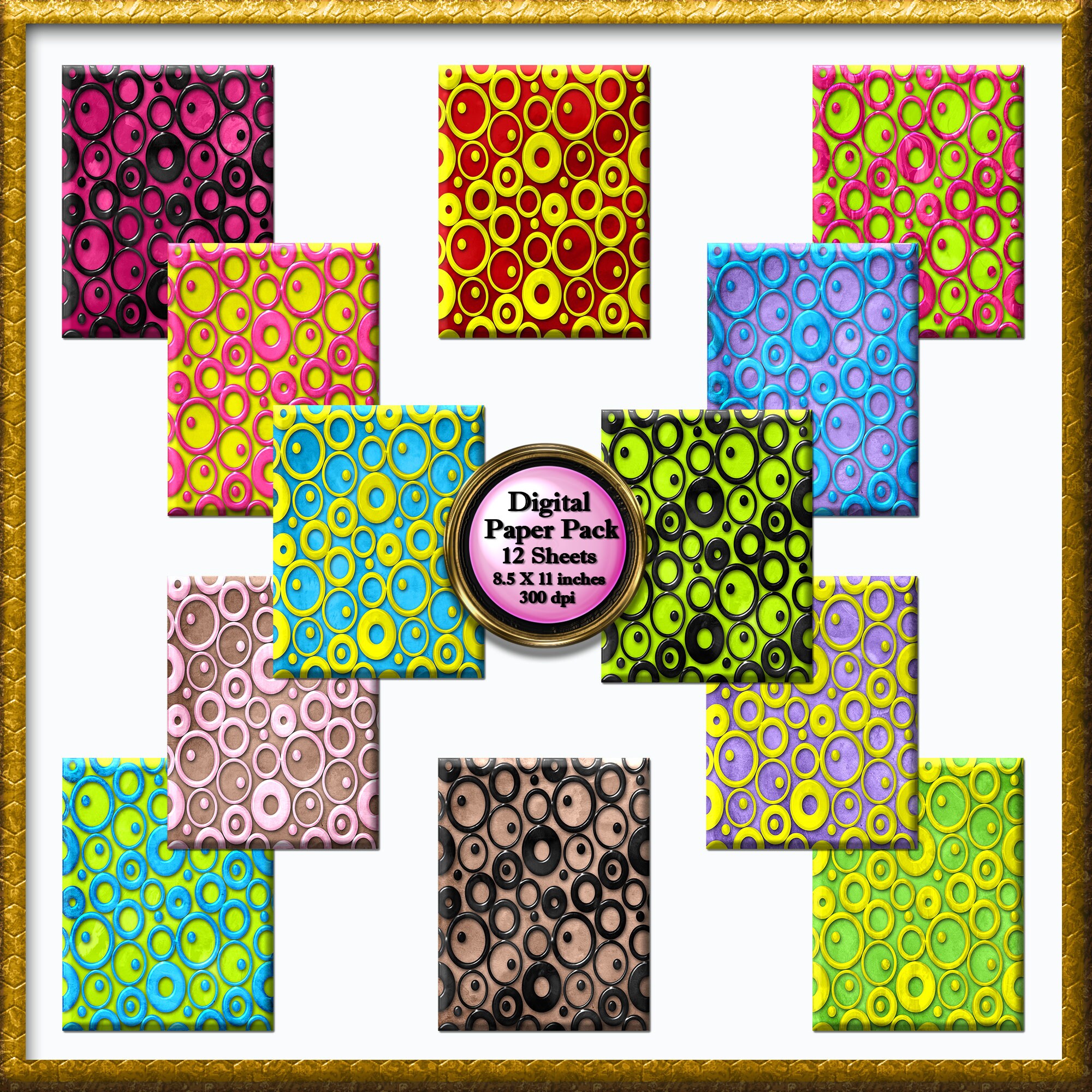 Digital Paper Rainbow Digital Paper Pack Bright Colors Circles Digital ...